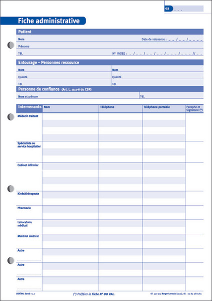 Fiche administrative - Section "Administratif" - Fiches pour classeur ...