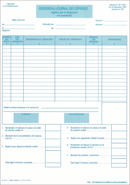 Annexe n° 34 - Bordereau-journal des dépenses réglées par le régisseur ...
