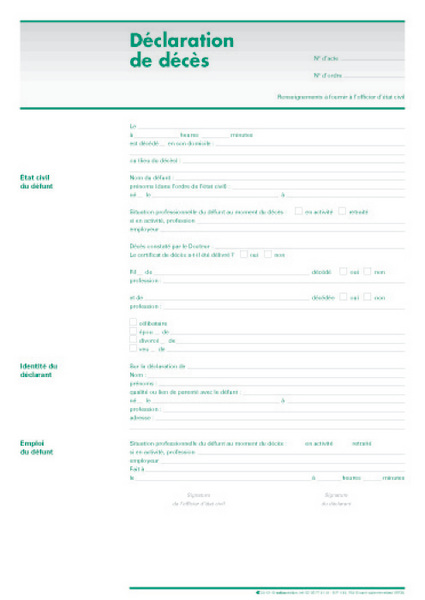 Déclaration de décès - Décès - État civil - Documents & Accessoires ...
