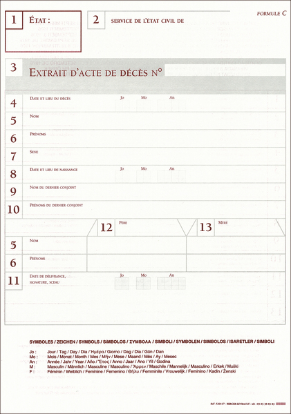 Extrait d'acte de décès plurilingue sécurisé - Plurilingue - Décès ...