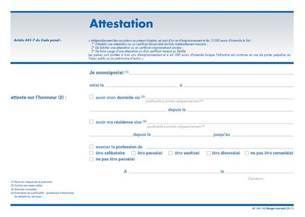 Attestation - Documents administratifs - Gestion individuelle des ...